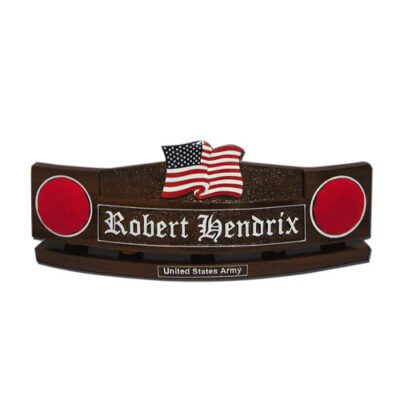 U.S. Army American Flag Model Wooden Desk Name Plate w/ rank