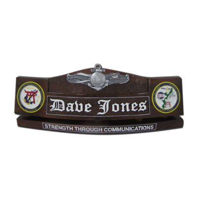 U.S. Navy EIDWS Insignia Wooden Desk Name Plate with rank