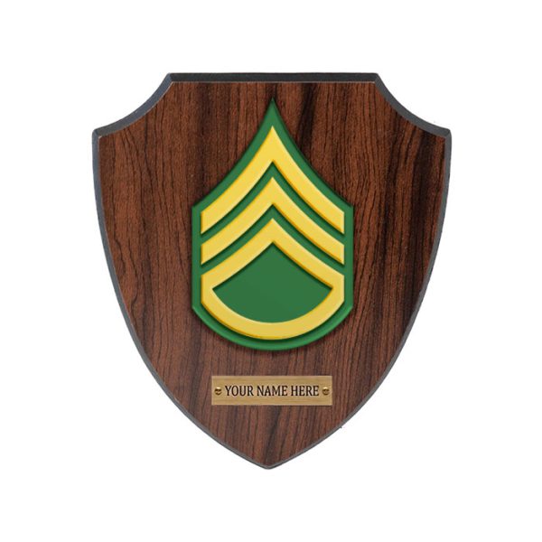 U.S. Army E6 Staff Sergeant Chevron Mahogany Wooden Plaque