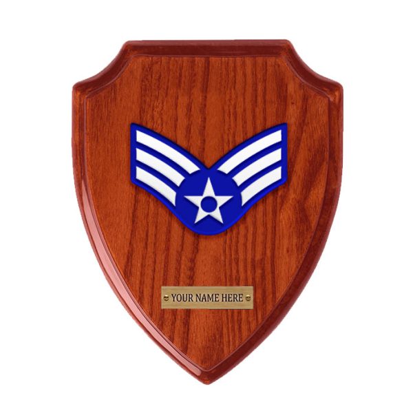 Air Force (E4) Senior Airman Chevron Mahogany Wooden Plaque
