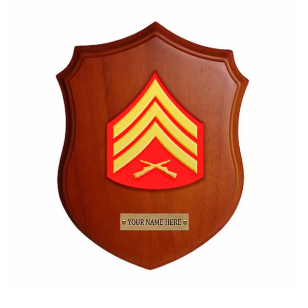 U.S. Marine Corps E5 Sergeant Chevron Mahogany Wooden Plaque